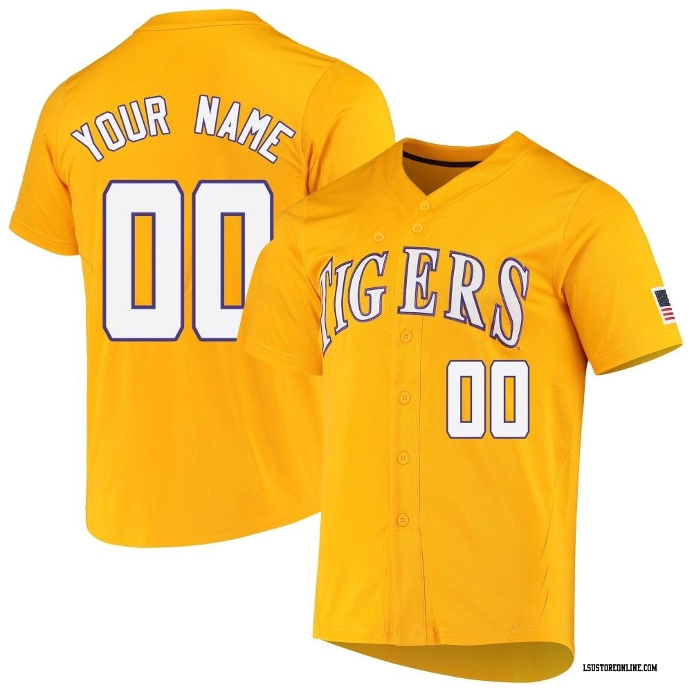 Custom Replica Yellow Youth LSU Tigers Full-Button Baseball Jersey ...